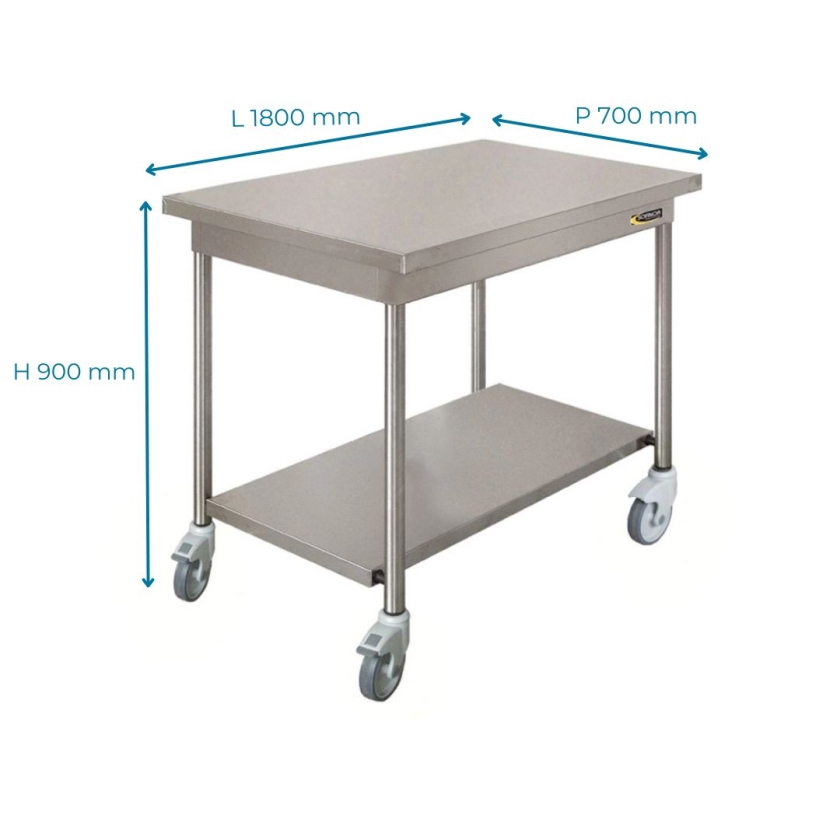 Table Inox Mobile P 700 + Étagere Basse L 1800 mm - TCEG718RP